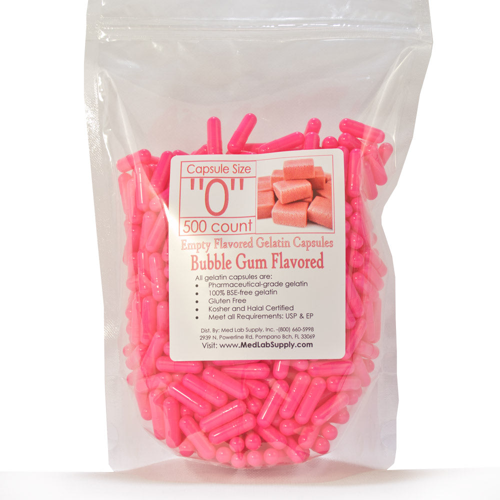 Bubblegum Flavored Empty Gelatin Capsules, Size 0-Qty. 500